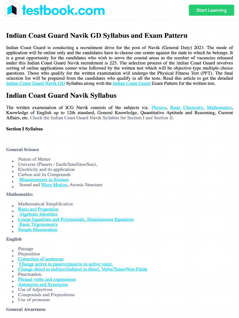 Indian Coast Guard Navik GD Syllabus and Exam Pattern | PDF