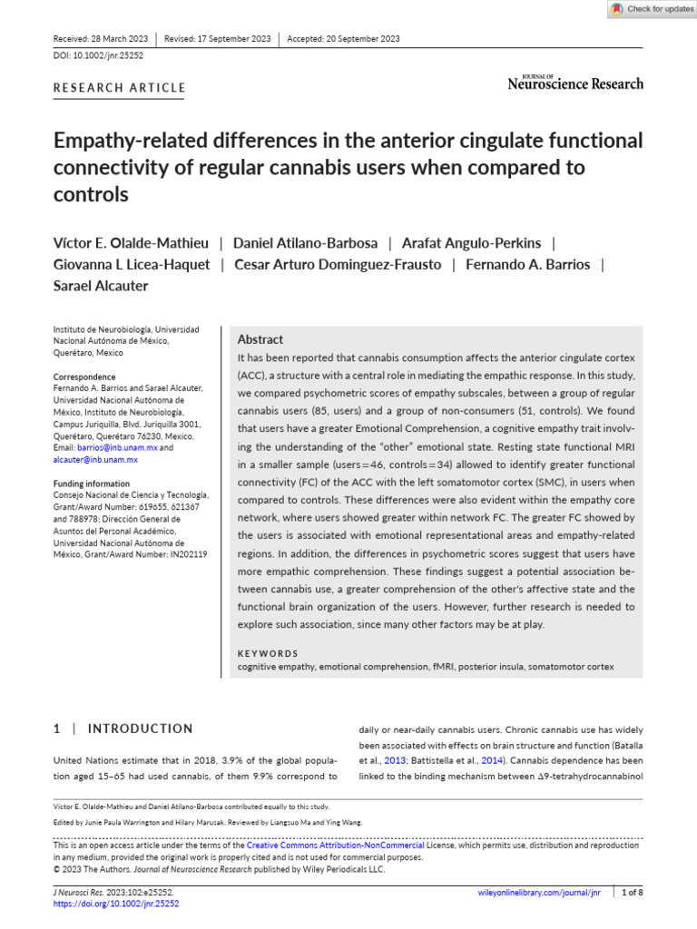 J Of Neuroscience Research 2023 Olalde Mathieu Empathy Related 5750