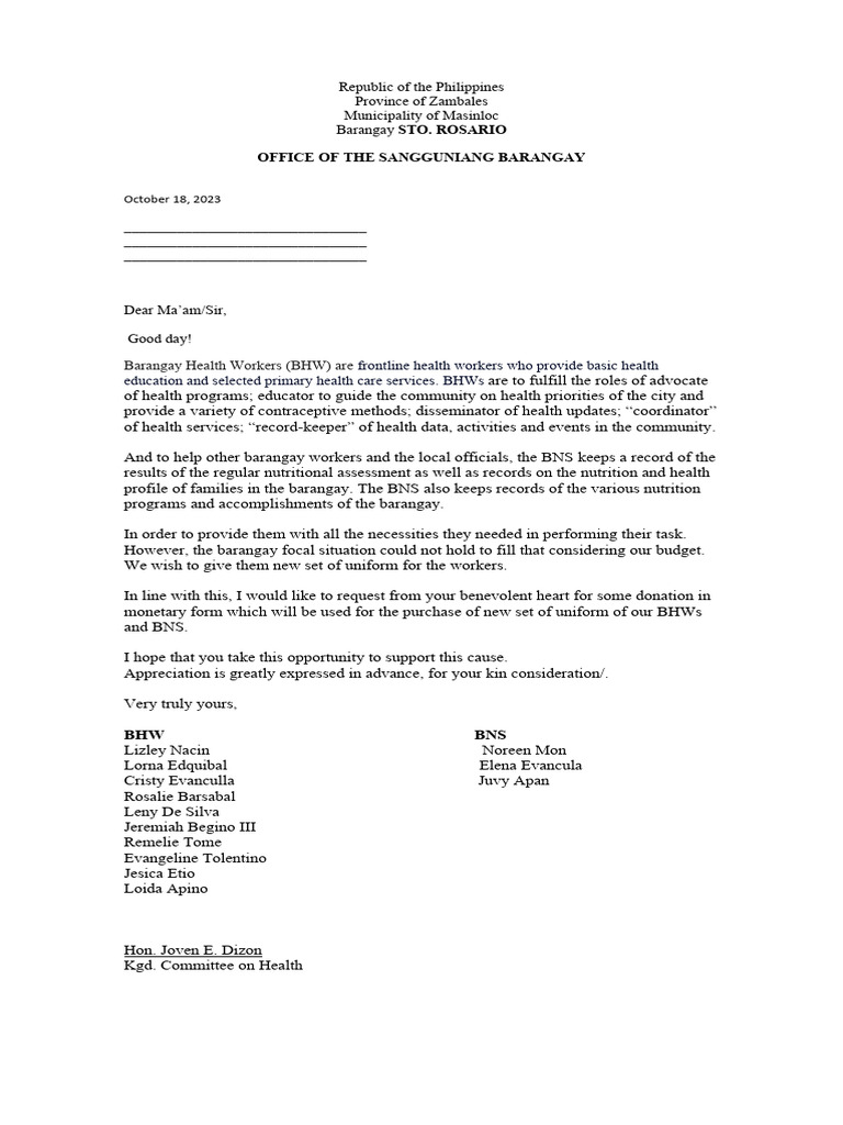 BHW Solicitation Letter | PDF