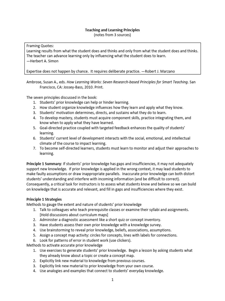 Teaching and Learning Principles | PDF | Knowledge | Learning