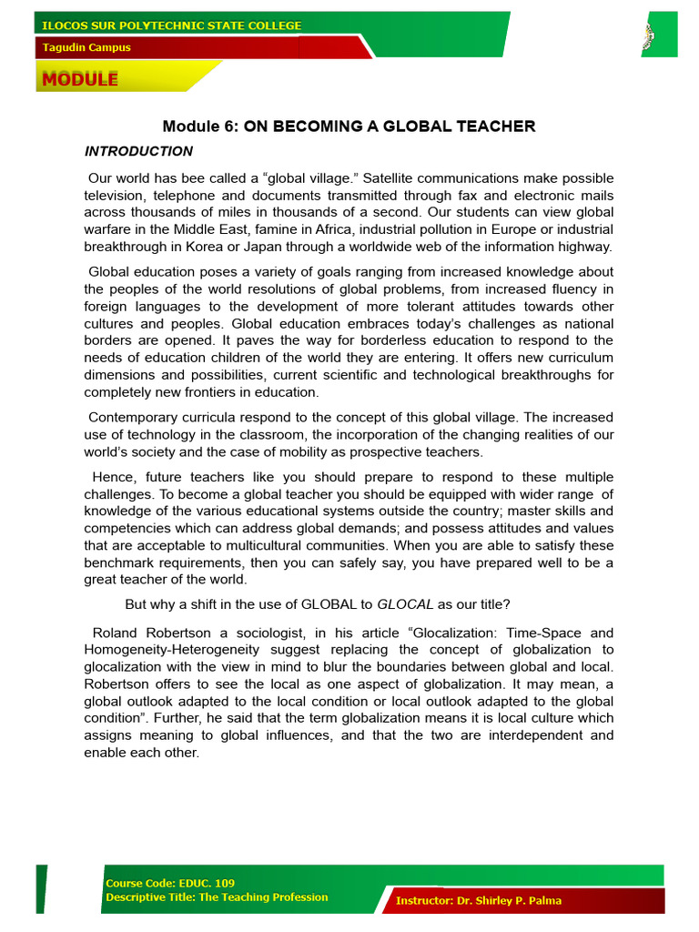 Module 6 On Becoming A Global Teacher | PDF | Behavior Modification | Cognition