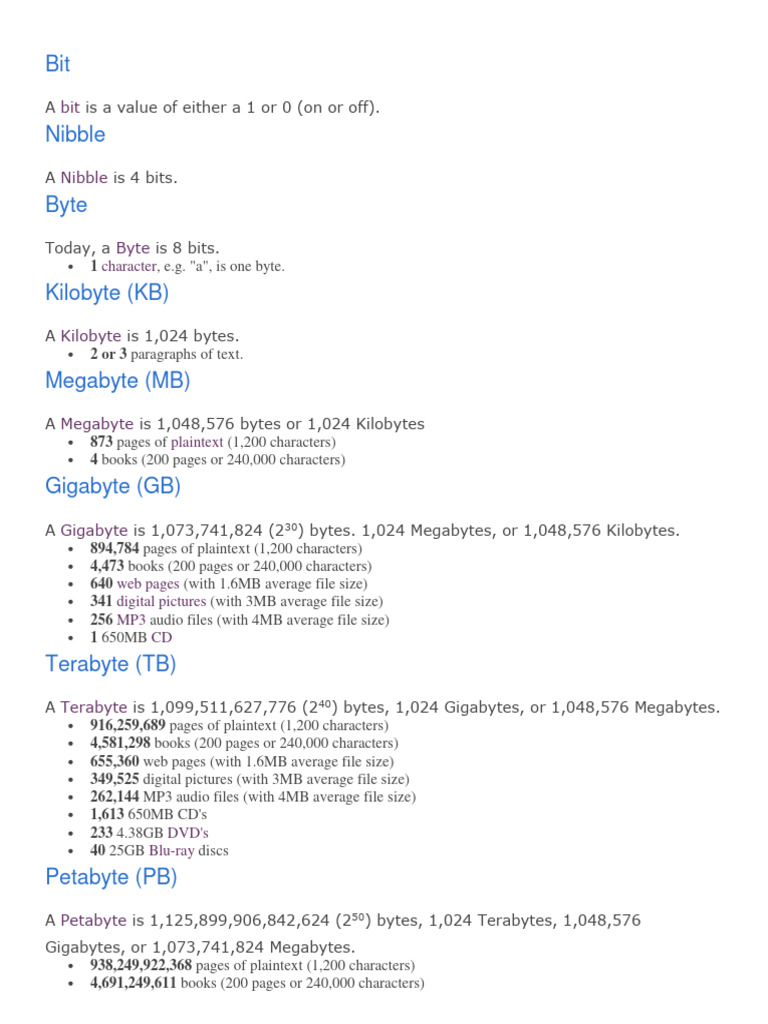 Data Measurements Size | PDF | Byte | Computer Hardware