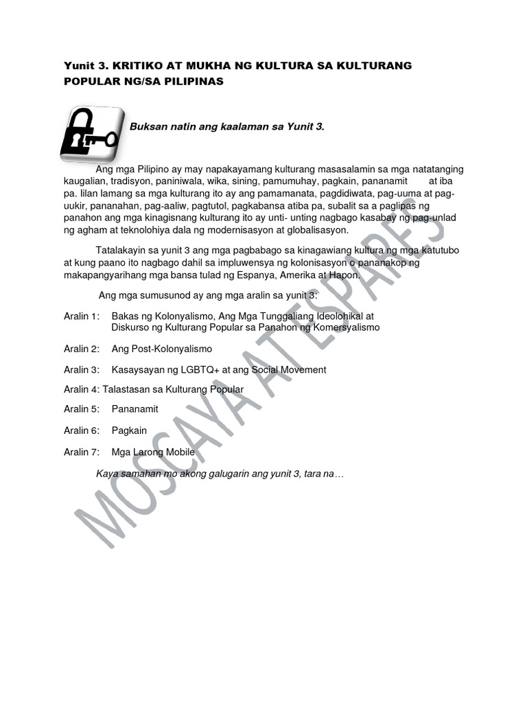 Yunit 3 KULTURANG POPULAR | PDF
