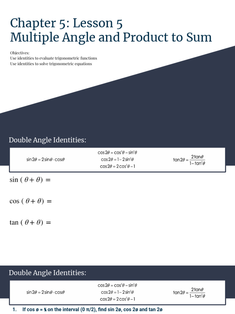 5.5 Multiple Angle and Product To Sum | PDF