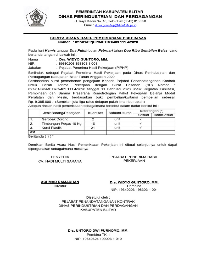 Contoh BERITA ACARA PEMERIKSAAN | PDF