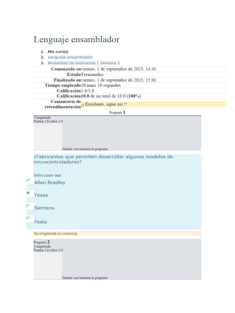 Examen Semana 1 Lenguaje Ensamblador | PDF
