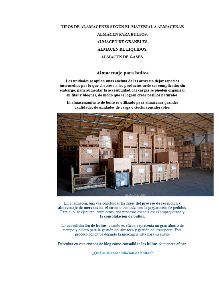Tipos de Alamacenes Según El Material A Almacenar | PDF | Almacén ...