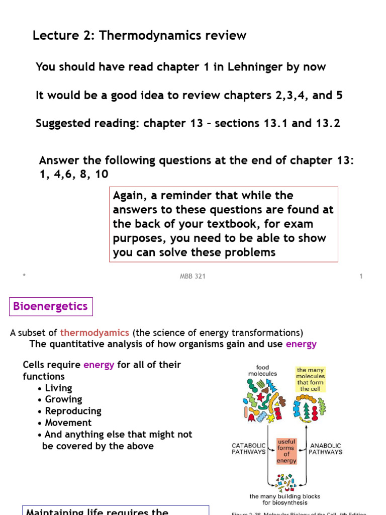 Lecture 2 Review of Thermodynamics Spring 2013 | PDF | Adenosine ...