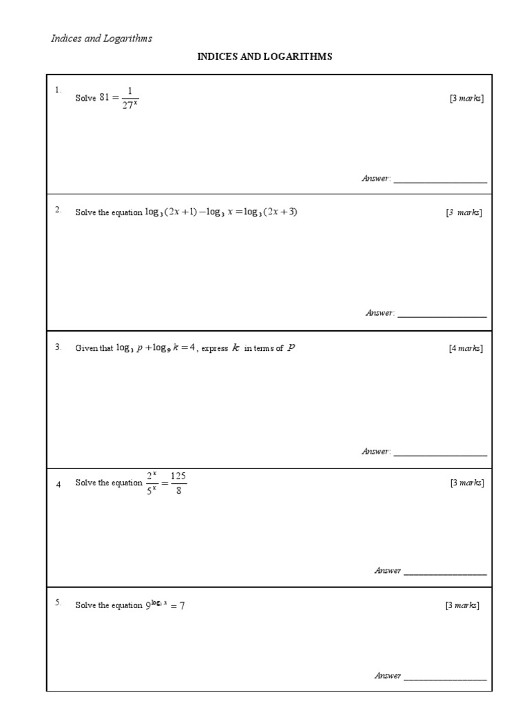 Indices and Logarithm (f4) | PDF | Logarithm | Equations