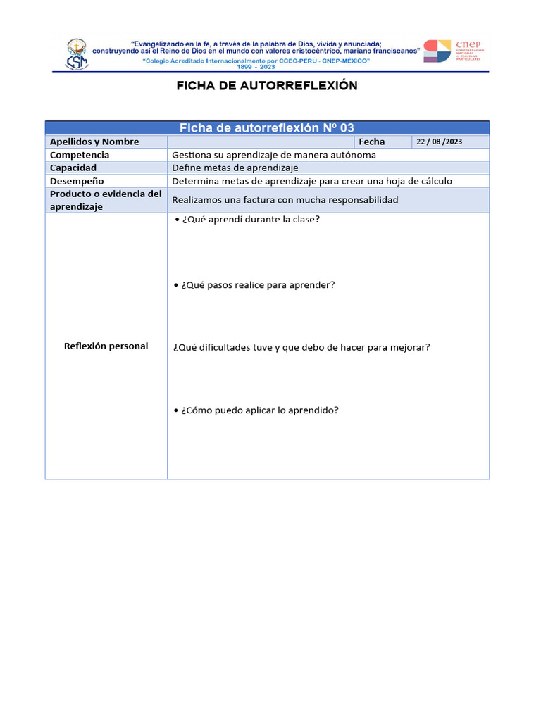 Ficha de Autoreflexión | PDF