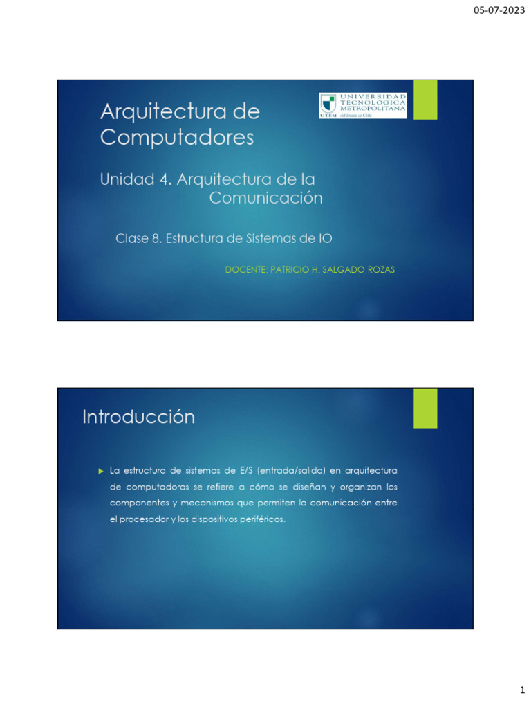 08 - PPT - U4 - Estructura de Sistemas de IO - Arquitectura de Computadores - InFB8070 | PDF ...