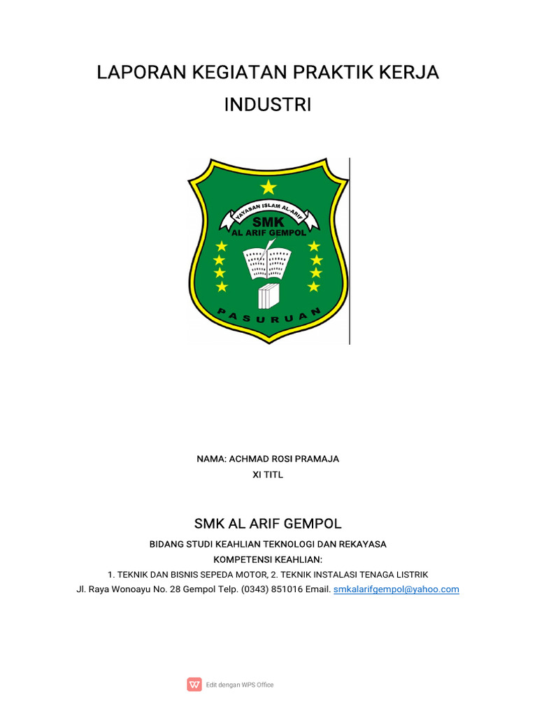 Laporan Kegiatan Praktik Kerja Industri Achmad Rosi CV Mahkota | PDF Laporan Kegiatan Praktik Kerja Industri Achmad Rosi CV Mahkota | PDF