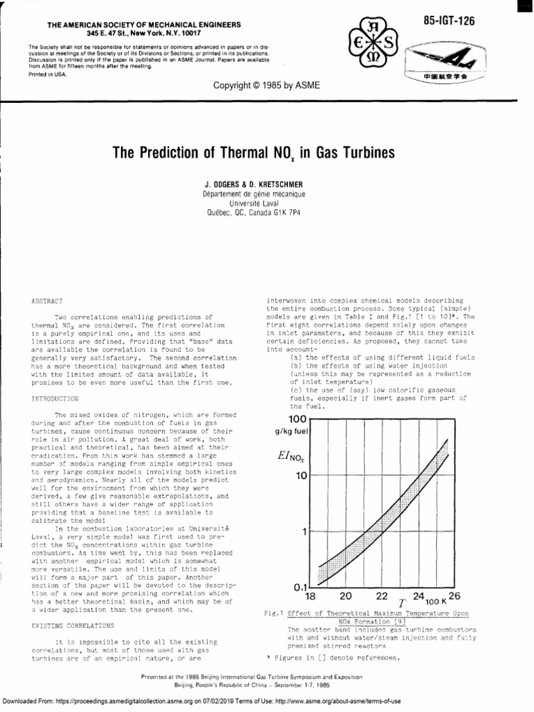 Prediction of Thermal NOx in Gas Turbines | PDF | Combustion | Temperature