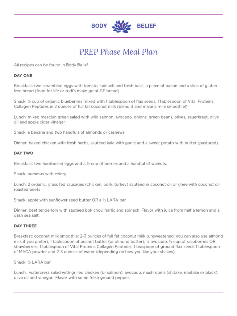 BB - Prep Phase Meal Plan | PDF | Salad | Lunch