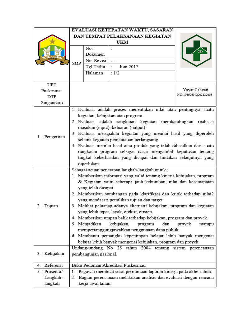 Evaluasi Kegiatan UKM di Puskesmas | PDF