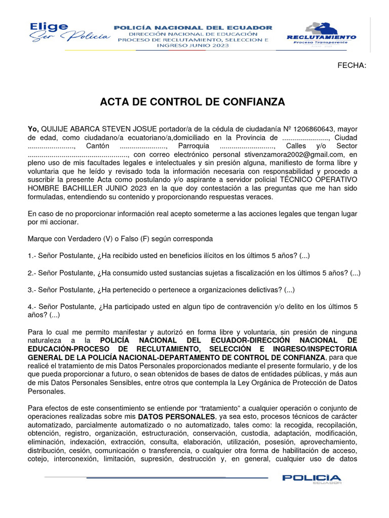 006 Acta de Control de Confianza | PDF | Policía | Justicia