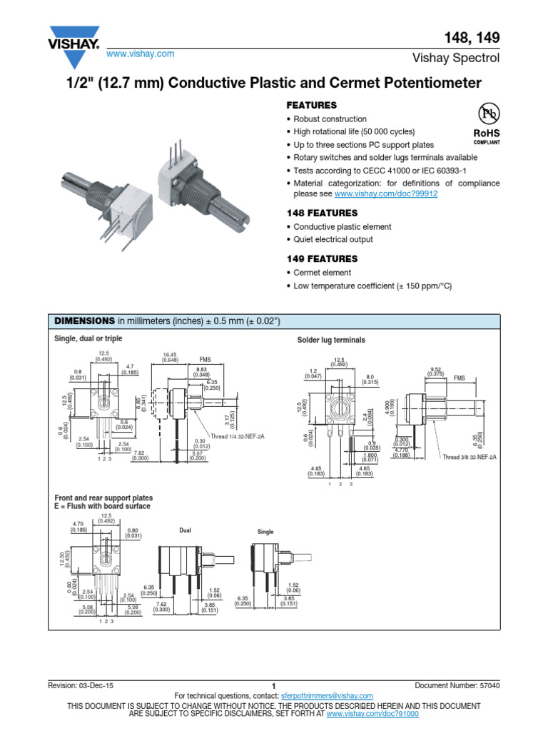 Vishay Spectrol: Features | Download Free PDF | Switch | Electrical ...