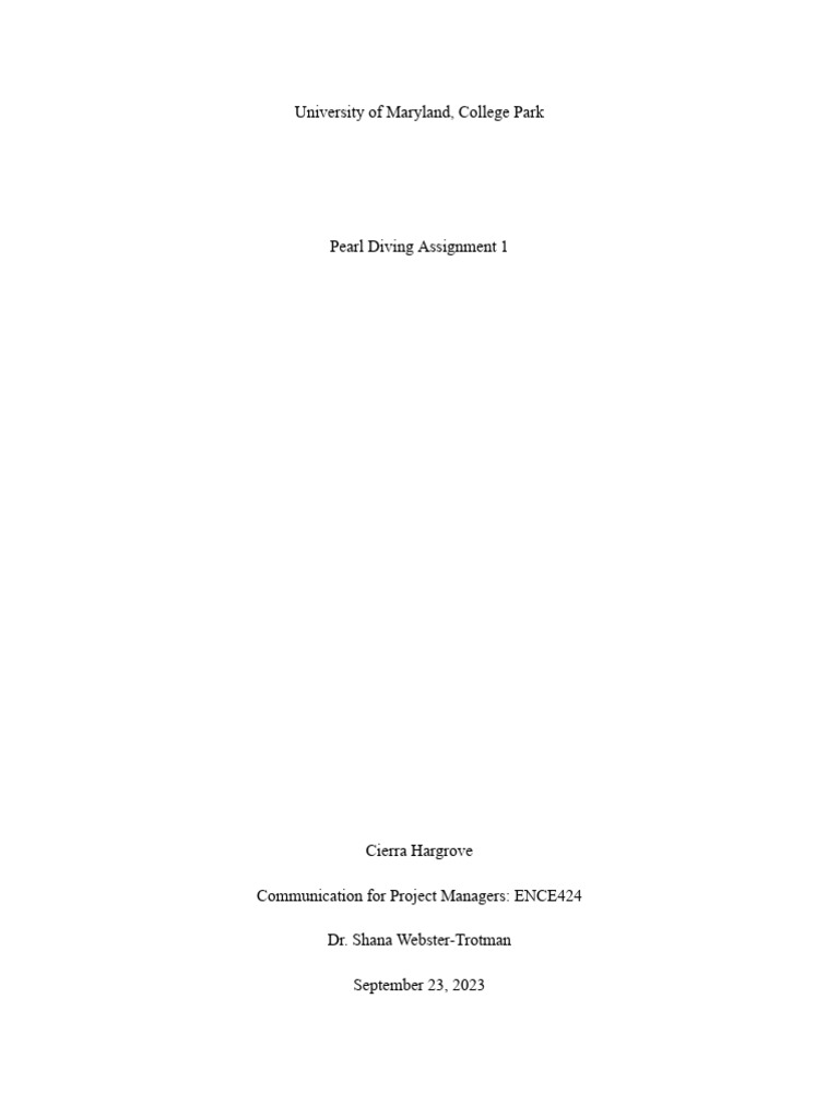 Pearl Diving Assignment 1 Pdf Communication Thought 