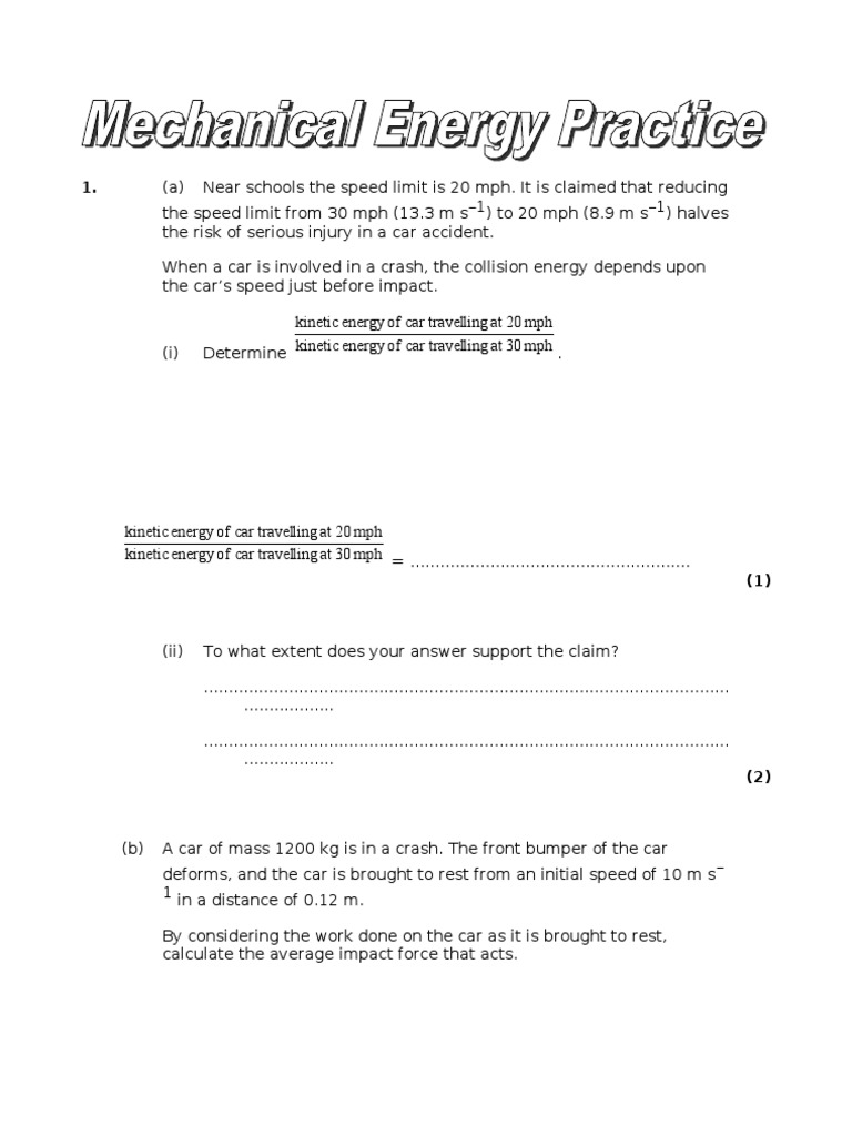 Mech Energy Practice | PDF | Kinetic Energy | Speed Limit