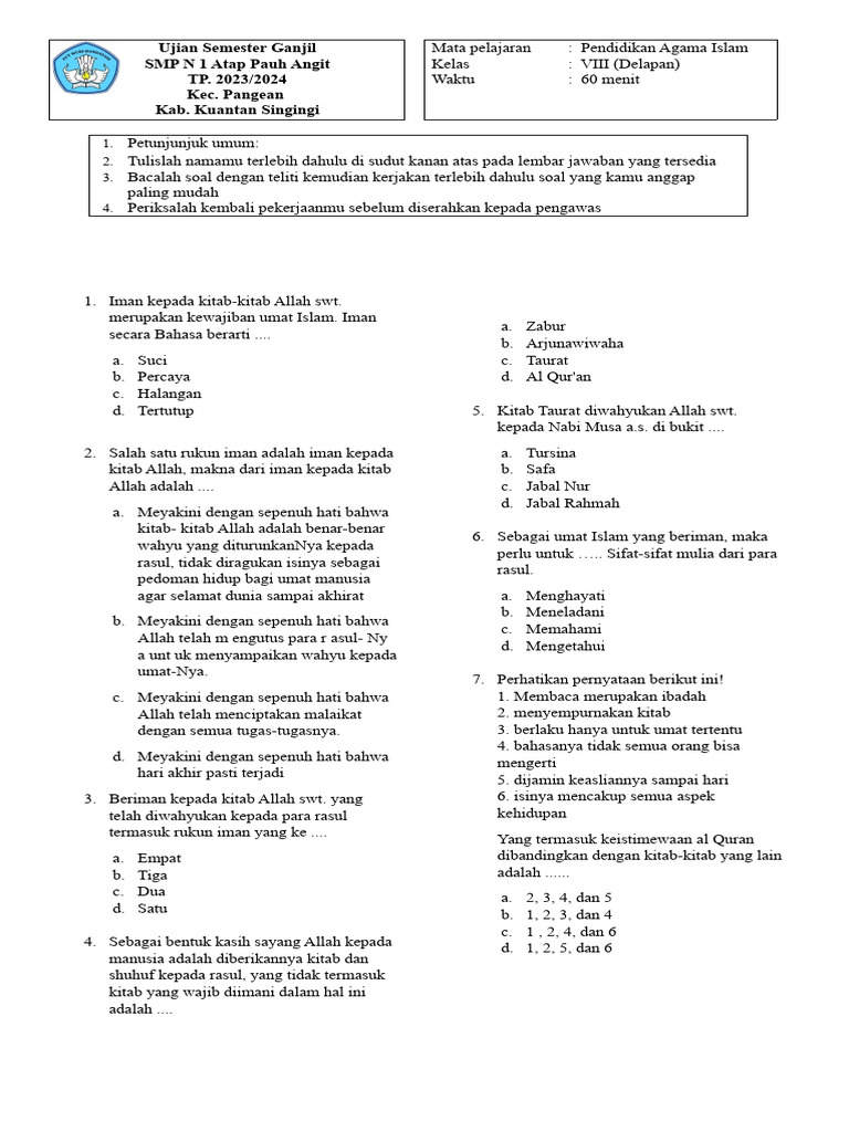 Soal Pai Kelas 8 SMP | PDF