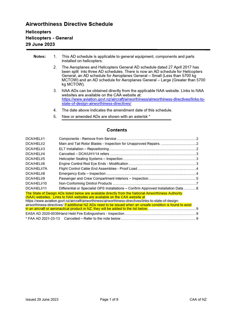 CAANZ Airworthiness Directives - Helicopter General | PDF | Helicopter ...