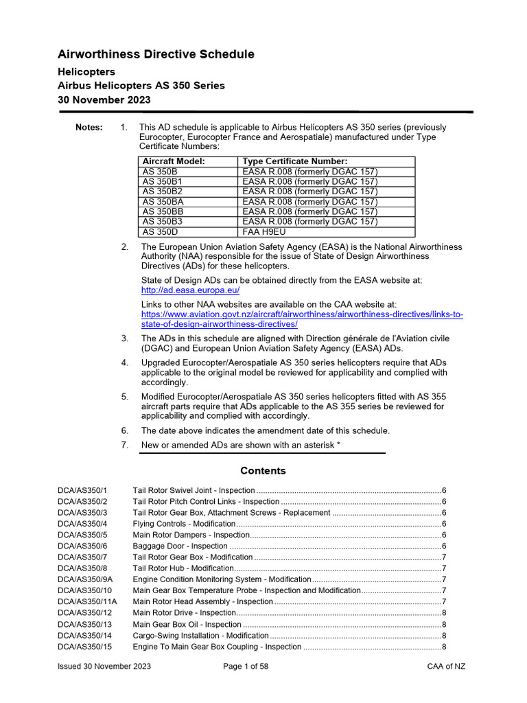 CAANZ Airworthiness Directives - AS350 | PDF | Helicopter Rotor ...