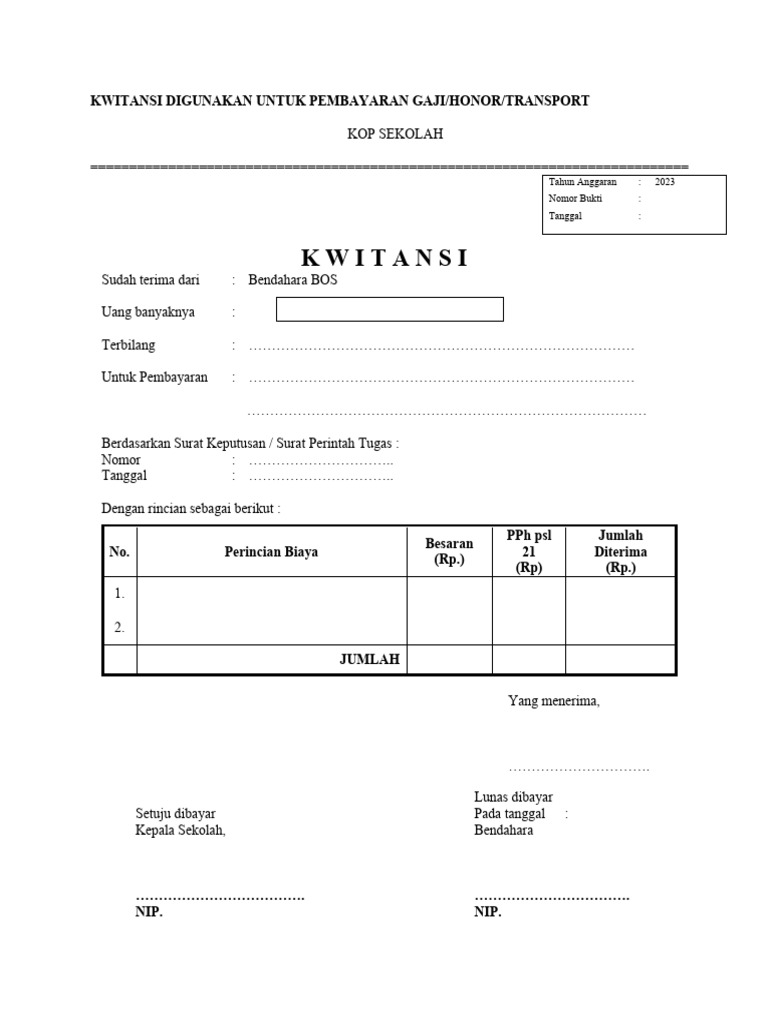 Kwitansi Pembayaran Gaji dan Honor | PDF