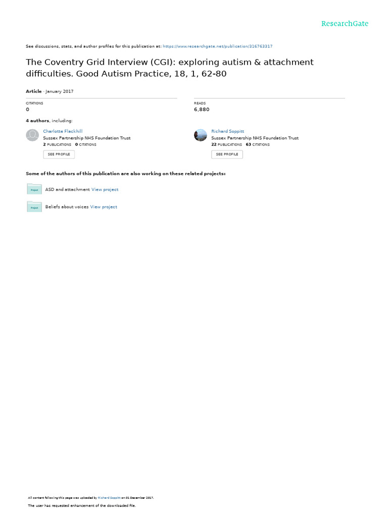 Coventry Model Interview Paper | PDF | Autism Spectrum | Attachment Theory