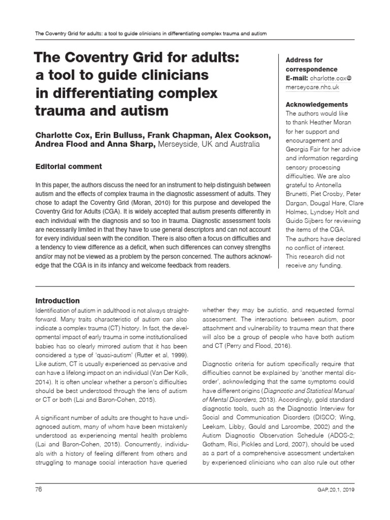 Coventry Grid For Adults | PDF | Autism Spectrum | Clinical Psychology