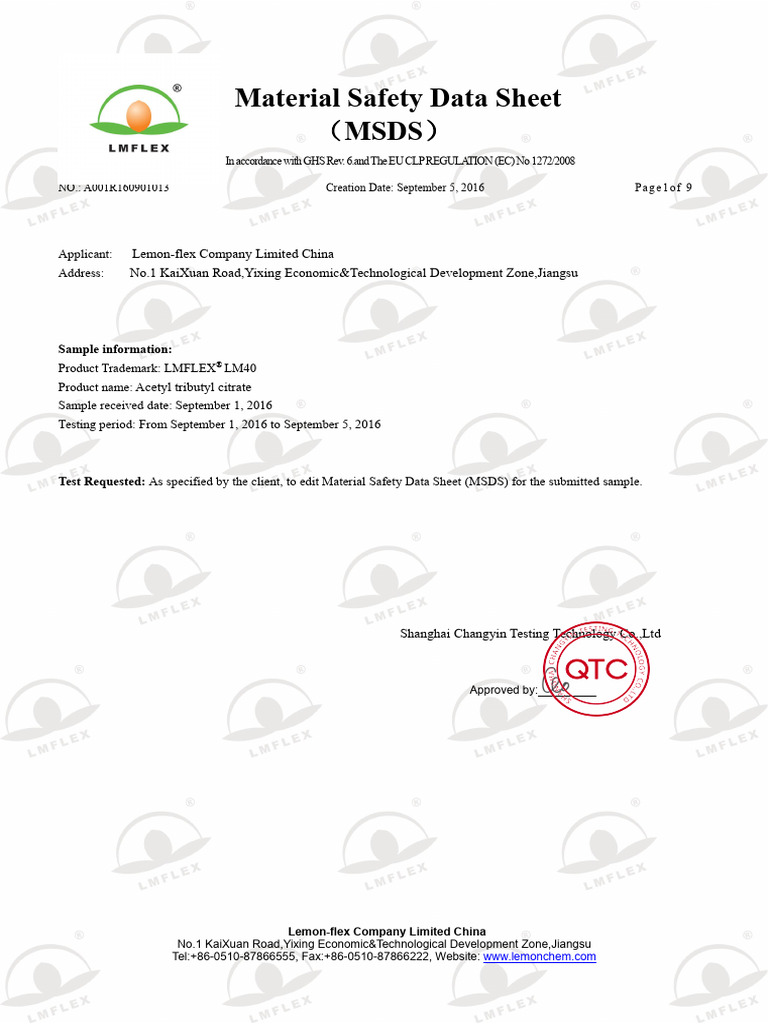 Atbc MSDS | PDF | Dangerous Goods | Toxicity