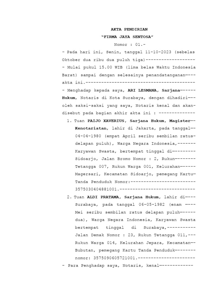 Akta Pendirian Firma | PDF