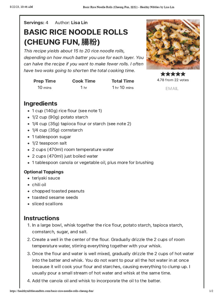 Basic Rice Noodle Rolls (Cheung Fun, 腸粉) - Healthy Nibbles by Lisa Lin | PDF | Asian Cuisine ...