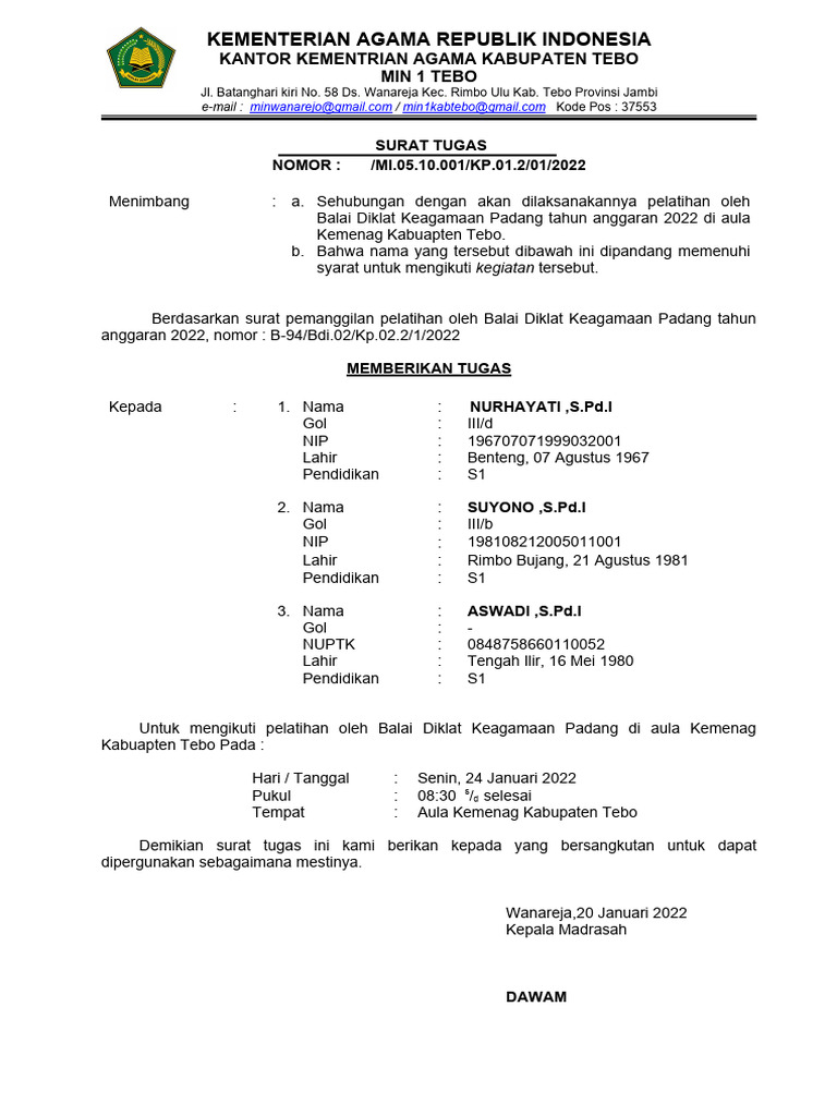 Surat Tugas Pelatihan | PDF