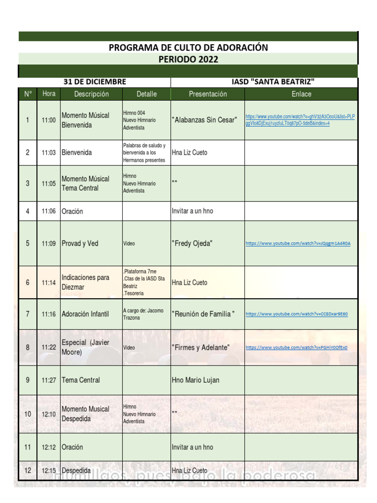 2022.12.31.programa Culto Divino - Comunicaciones | PDF