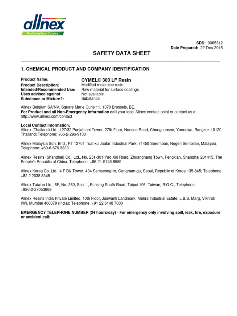 Cymel 303 Allnex | PDF | Formaldehyde | Dangerous Goods
