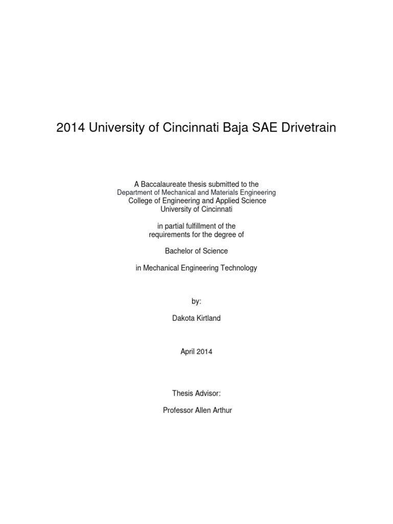 University of Cincinnati Baja SAE Drivetrain | PDF | Strength Of ...