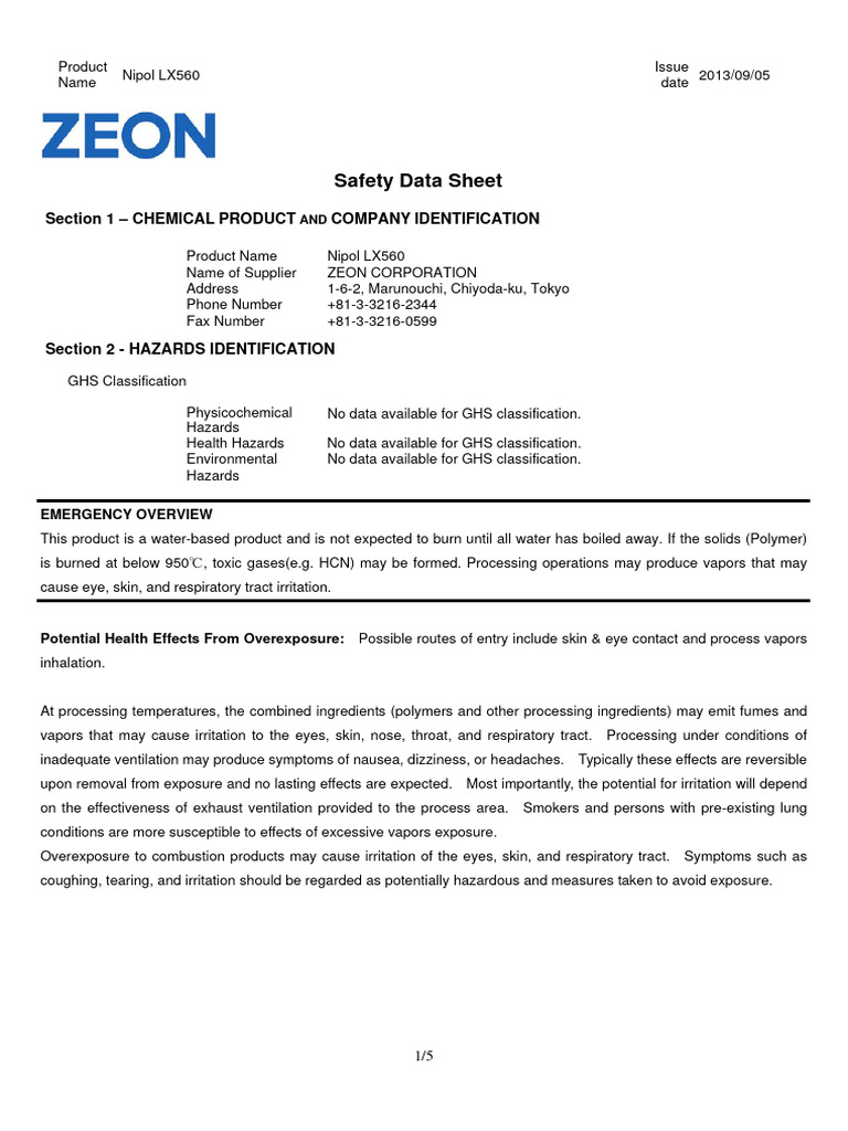 LX560 en MSDS | PDF | Hazards | Exhaust Gas