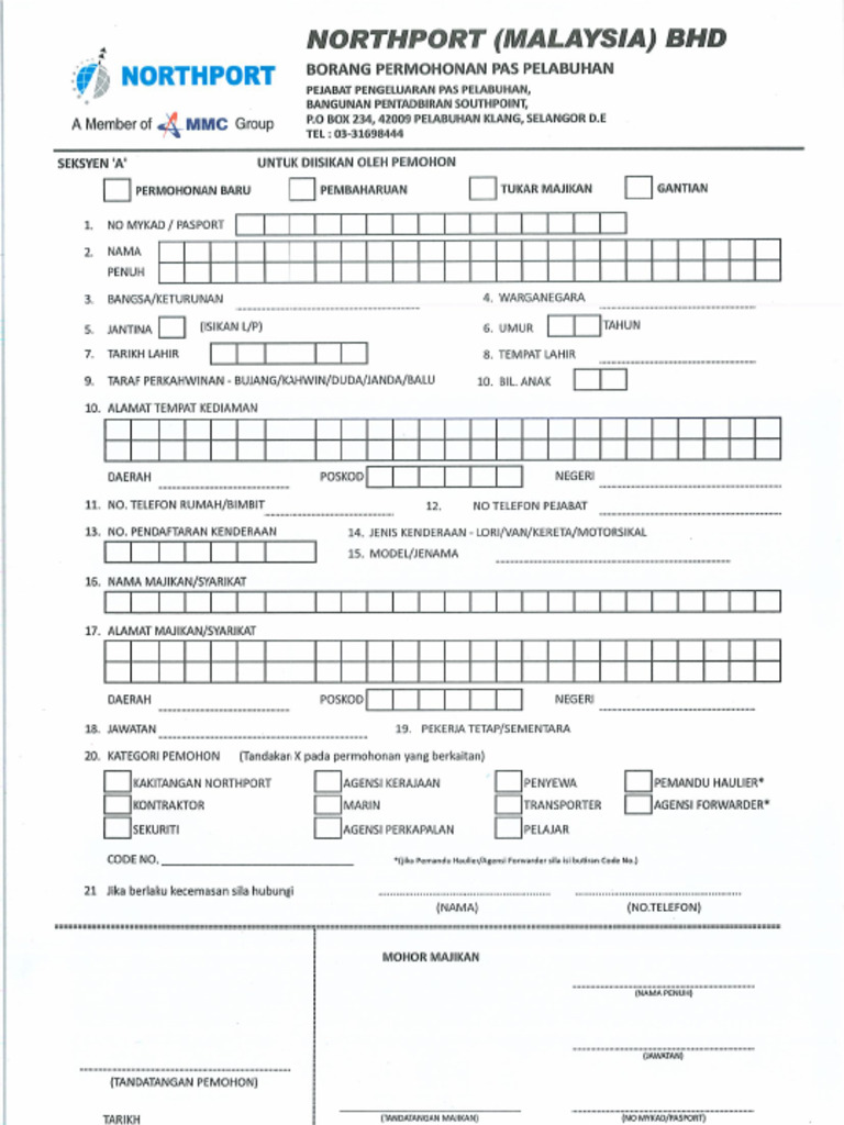Northport Port Pass Application Form | PDF