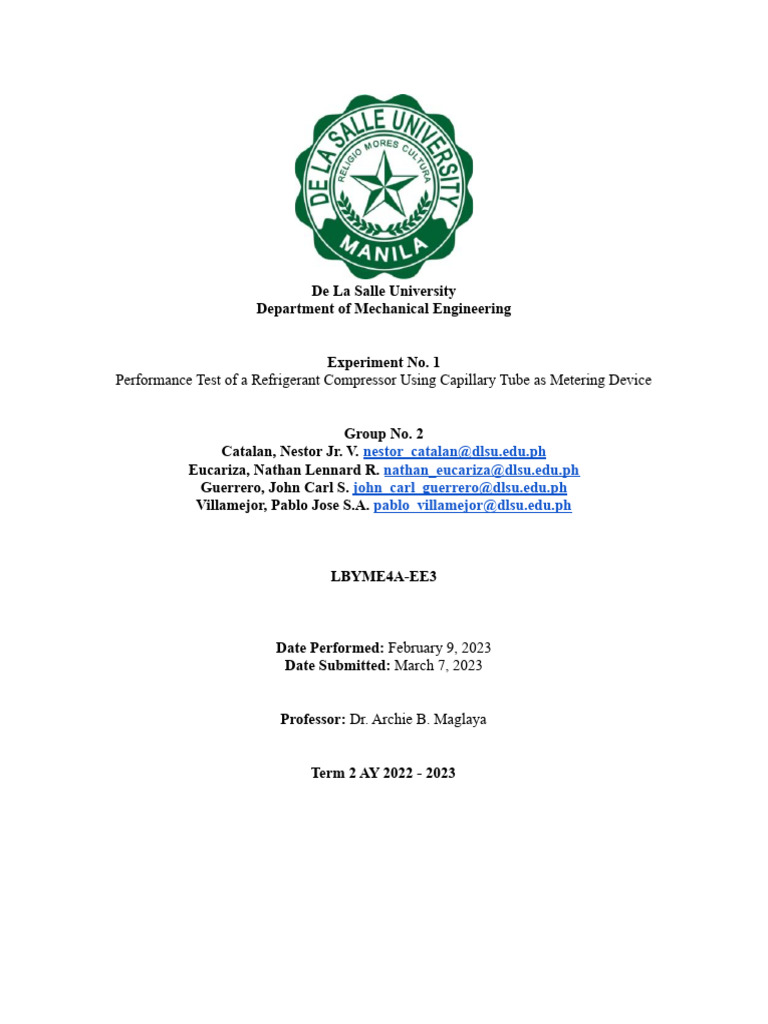 Refrigerant Compressor Test Report | PDF | Machines | Engineering ...