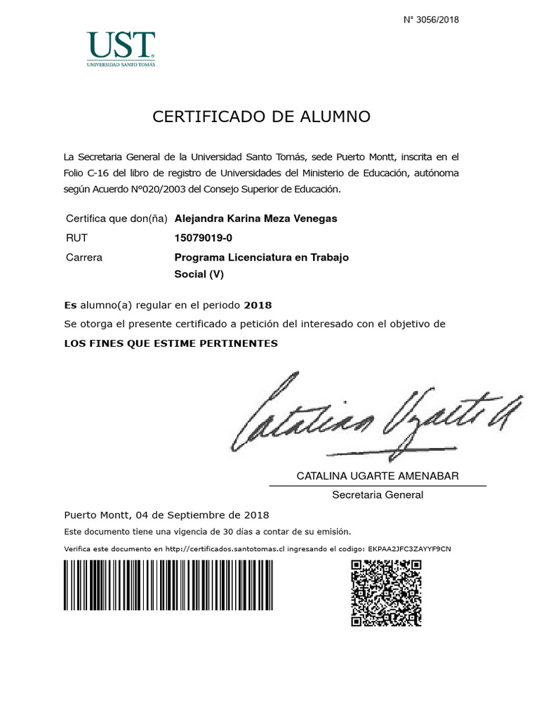 Certificado Alumno Regular | PDF
