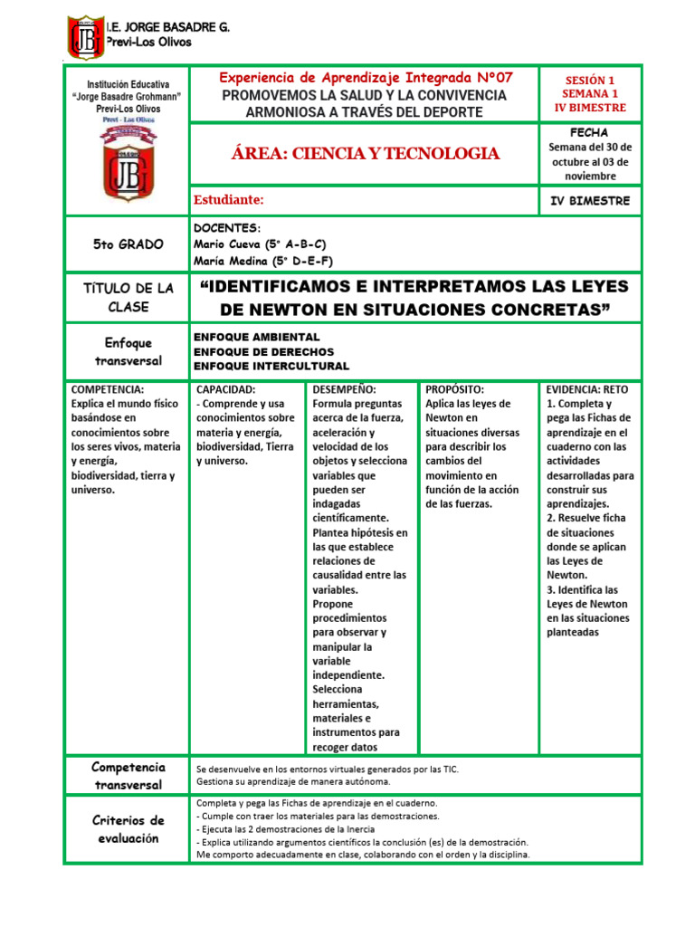 Identificamos e Interpretamos Las Leyes de Newton - La Inercia ... Identificamos e Interpretamos Las Leyes de Newton - La Inercia ...