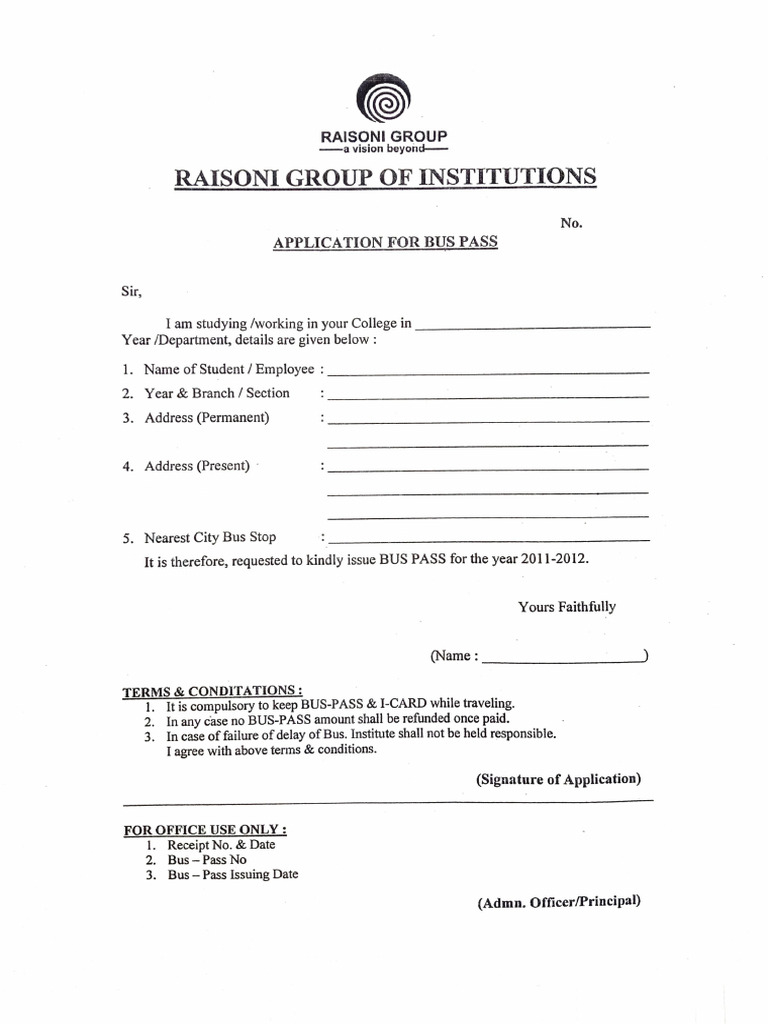Application For Bus Pass - RGI | PDF