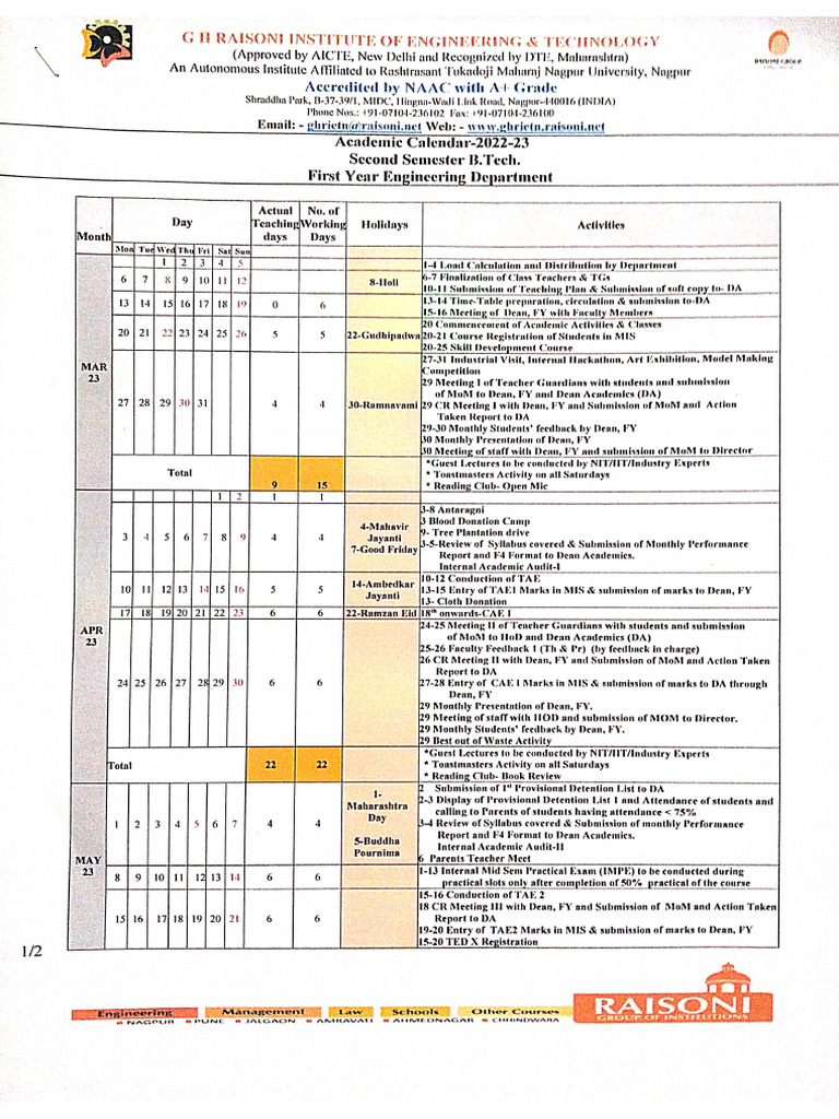 B.Tech - Second Semester Academic Calendar 2022-23 | PDF B.Tech - Second Semester Academic Calendar 2022-23 | PDF