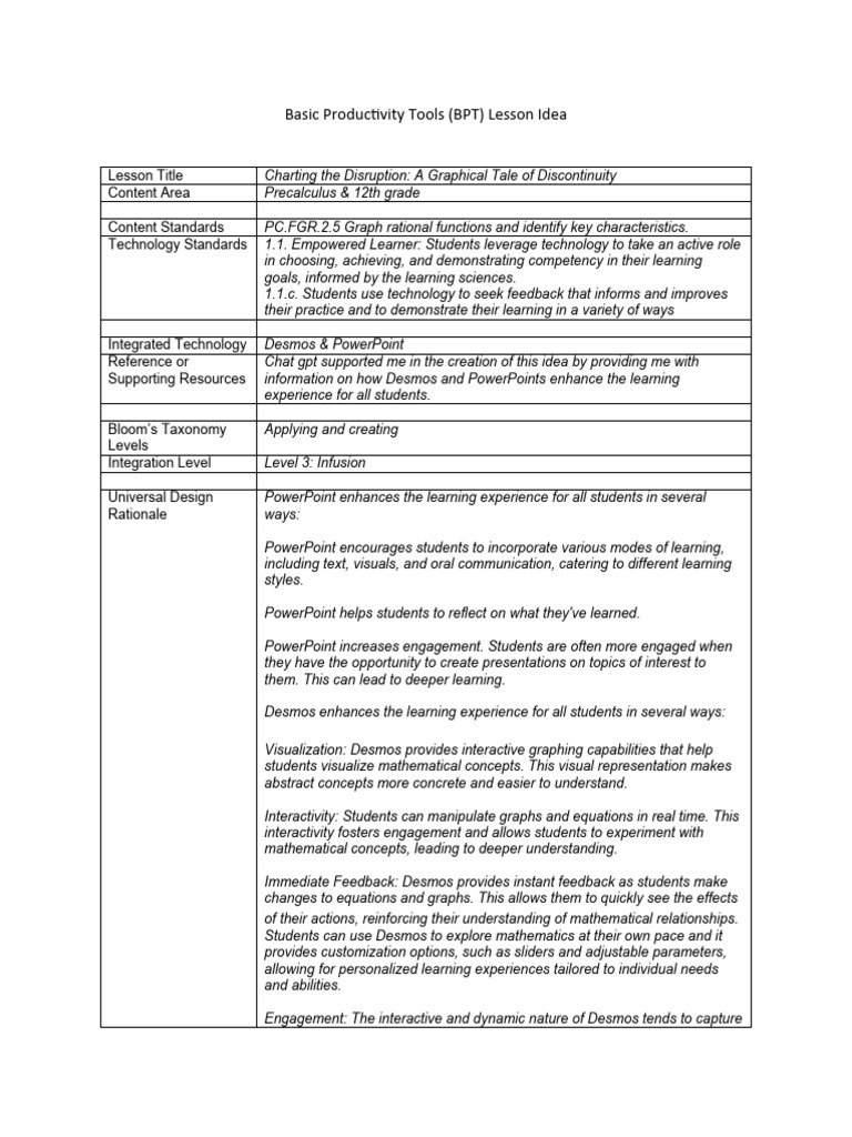 Basic Productivity Tools BPT Lesson Idea | PDF | Learning | Function (Mathematics)