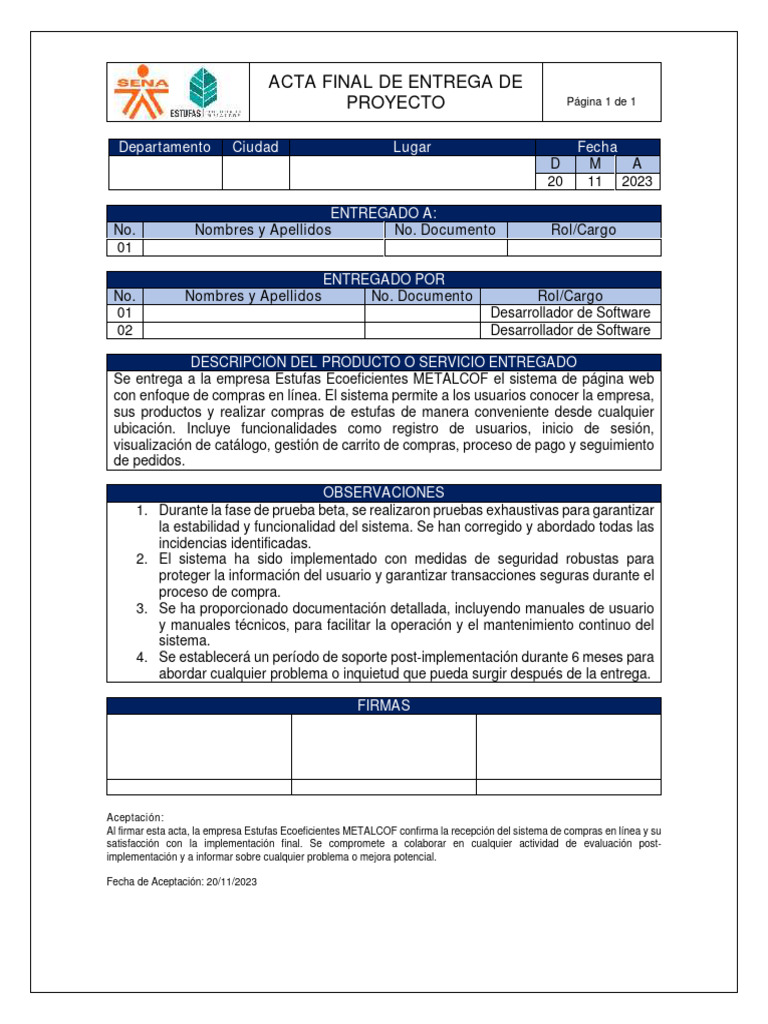 Ga10-220501097-Aa13-Ev01 - Acta Final de Entrega de Proyecto | PDF | Software | Usuario ...