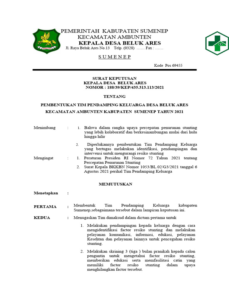 SK Tim Pendamping Desa Beluk A - 210327612 | PDF
