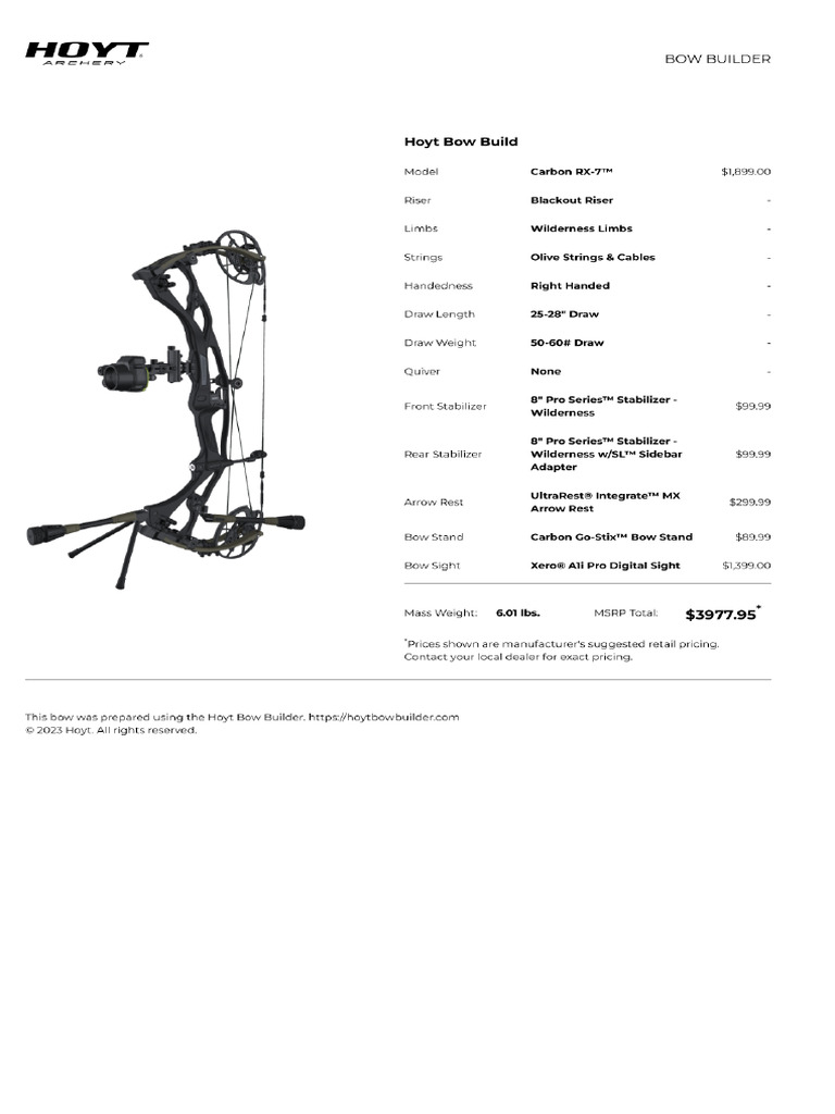 Hoyt Custom BowBuilder Specifications Sheet | PDF