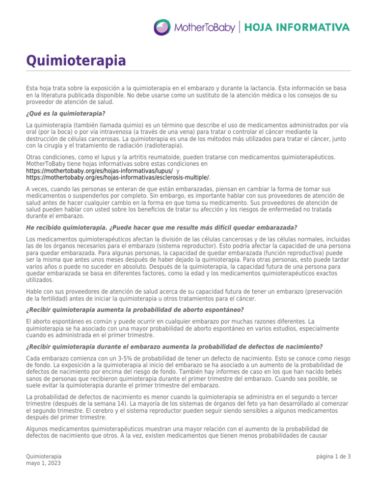 La Quimioterapia | PDF | Quimioterapia | El embarazo