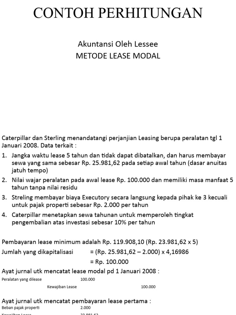 Perhitungan Leasing dan Jurnal Akuntansi | PDF | Pengelolaan Keuangan ...