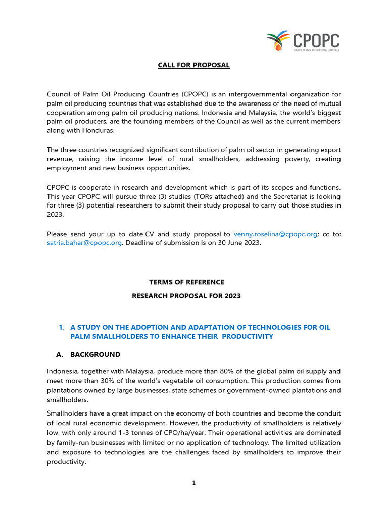 Call For Proposal | PDF | Palm Oil | Greenhouse Gas